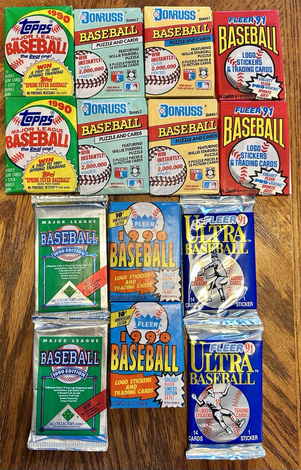 14 Unopened Vintage Baseball Packs (225+ Cards) From 1990 & 1991 ...