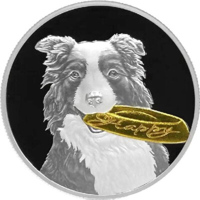 MY LOYAL FRIEND Happy Border Collie 2022 1 Oz $2 Pure Silver Proof Coin ...