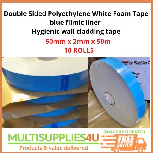 Double Sided hygienic wall cladding foam tape 50mm x 2mm x 50m 10 Rolls ...
