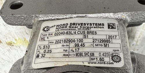 Nord Drive Systems #SK 02040-63L/4 CUS BRE5 w/ Motor / SK63L/4 CUS BRE5 ...