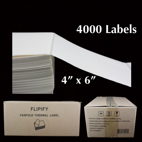 4000 4x6 Fanfold Direct Thermal Shipping Labels for Zebra & Rollo ...