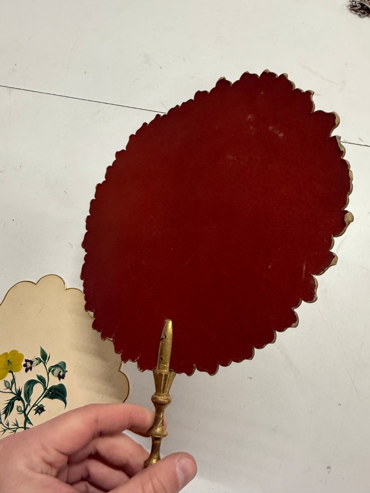 ANTIQUE GEORGIAN FACE SCREEN - PENWORK EMBOSSED CARD - CHICKEN SCENE ...