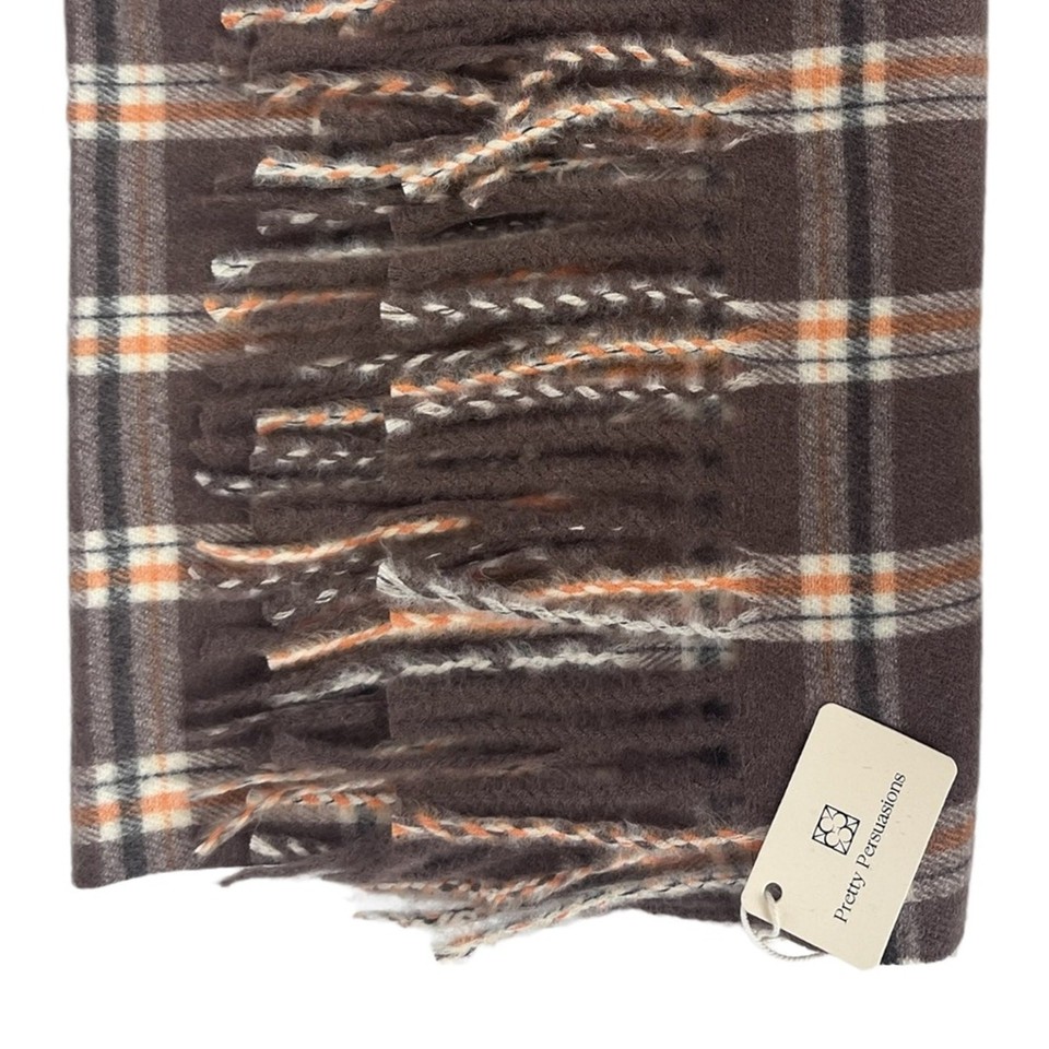 New Chocolate Brown Plaid Blanket Scarf Wrap Soft Fuzzy Fringe Preppy ...
