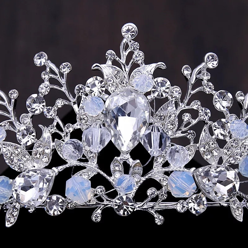 Silver Blue Crown Tiara real metal gift birthday diadem birthday bridal ...