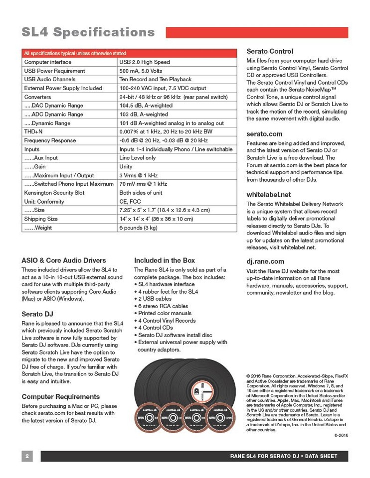 RANE SL4 DJ Interface with Serato DJ (2) USB Ports / Input for (4 ...