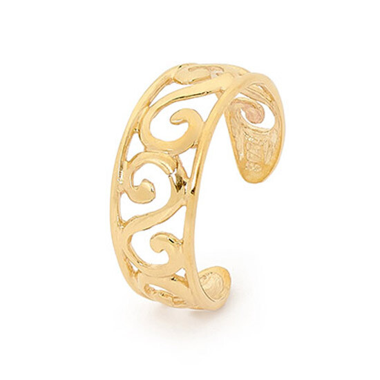 Solid 10k Yellow Gold Waves Charm Toe Ring For Women's | eBay