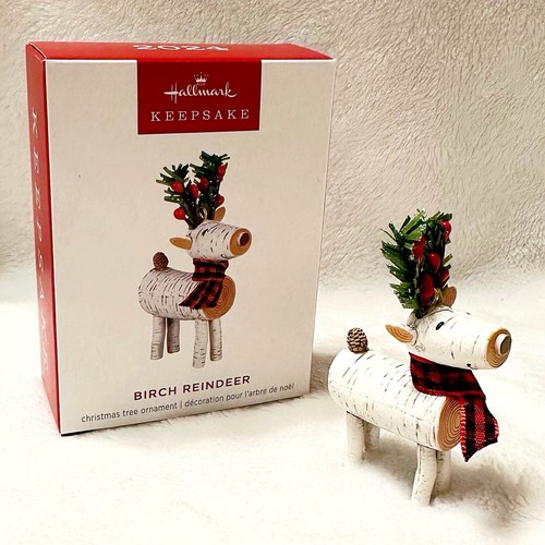 Hallmark Keepsake Ornament 2024 Birch Reindeer Holly Antlers Red Check ...