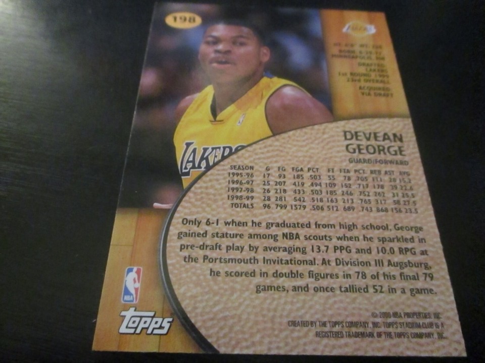 devean george (los angeles lakers-g) 2000/01 topps stadium club ROOKIE ...