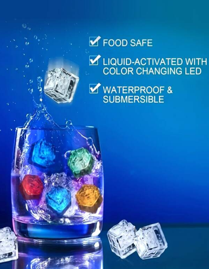 20x Waterproof Light Up Led Ice Cubes for Party Drinks Glowing Flashing ...