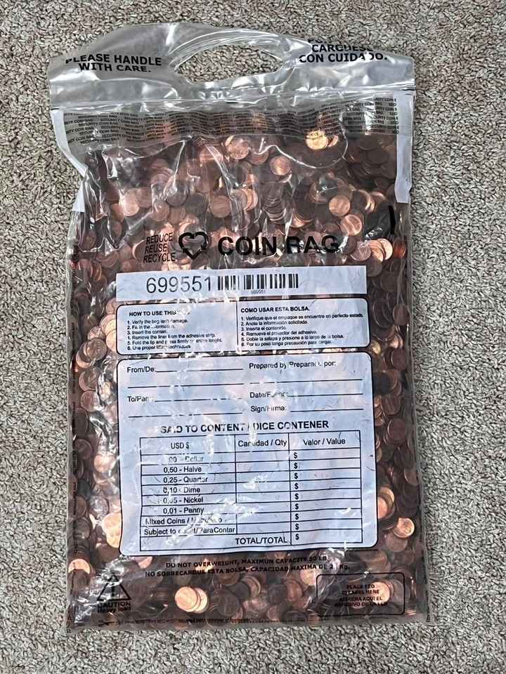 $50 Face Value Mystery Bag – 5,000 UNSORTED Cents – Sealed Bank Bag ...