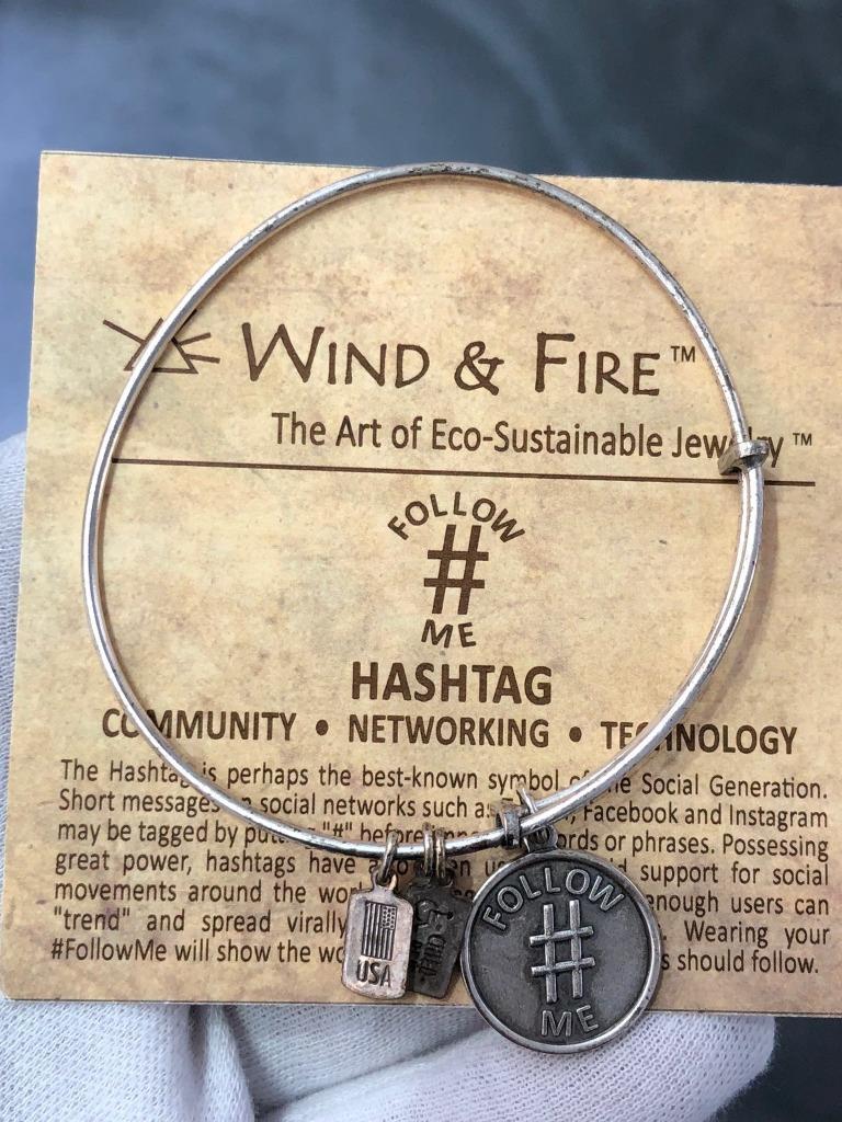 Wind & Fire Silver Tone Hashtag Charm Expandable Bangle Bracelet | eBay