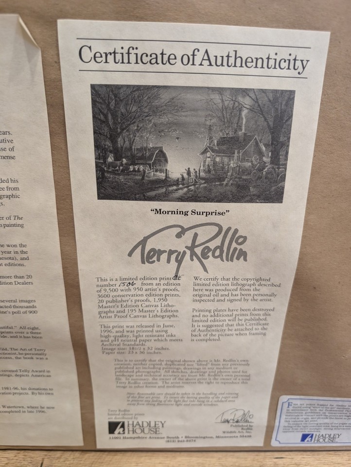 Terry Redlin Morning Surprise 40x27" Signed Numbered CE 1506/3600 w/COA ...