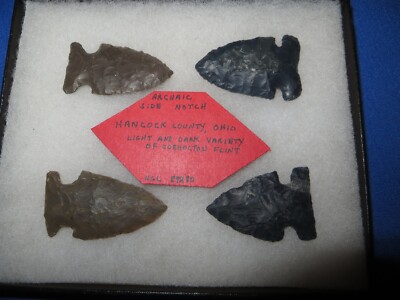 4 Archaic Side Notch Arrowhead Points Dark Coshocton Flint Hancock ...
