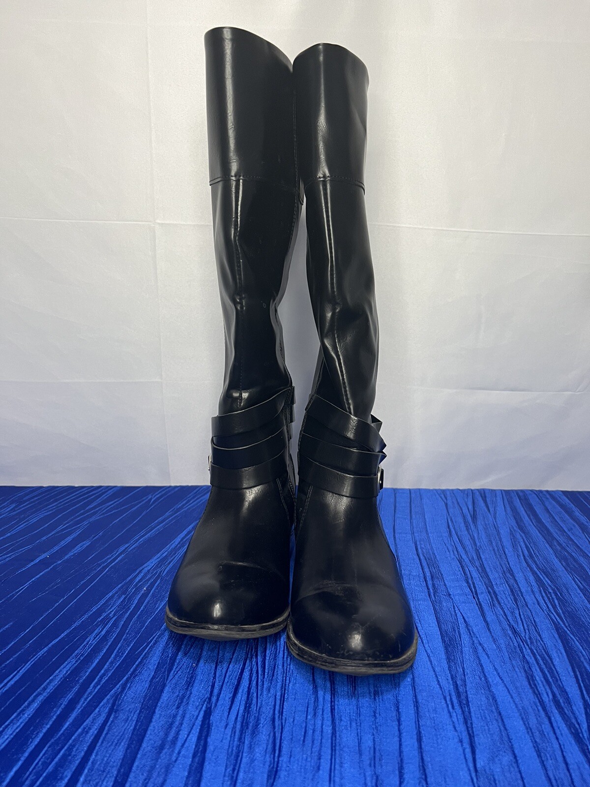 St Johns Bay Women’s Boots Black Cognac Douglas Knee High Block Heel ...