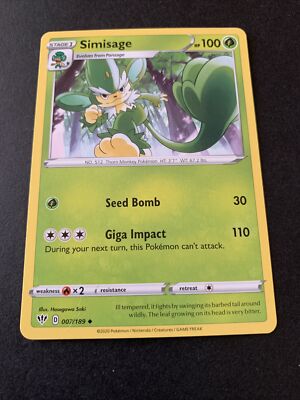 2020 Pokémon Nintendo TCG Simisage Darkness Ablaze 007/189 Regular ...