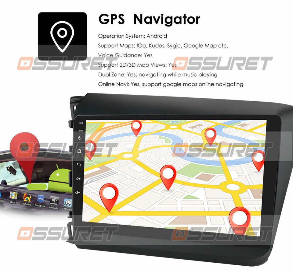 Android 12 Car GPS Navi FM Radio Stereo Player CarPlay For Honda Civic ...