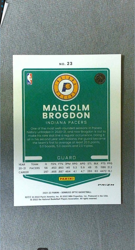2021-22 Donruss Optic Purple Prizm #23 Malcolm Brogdon Pacers | eBay