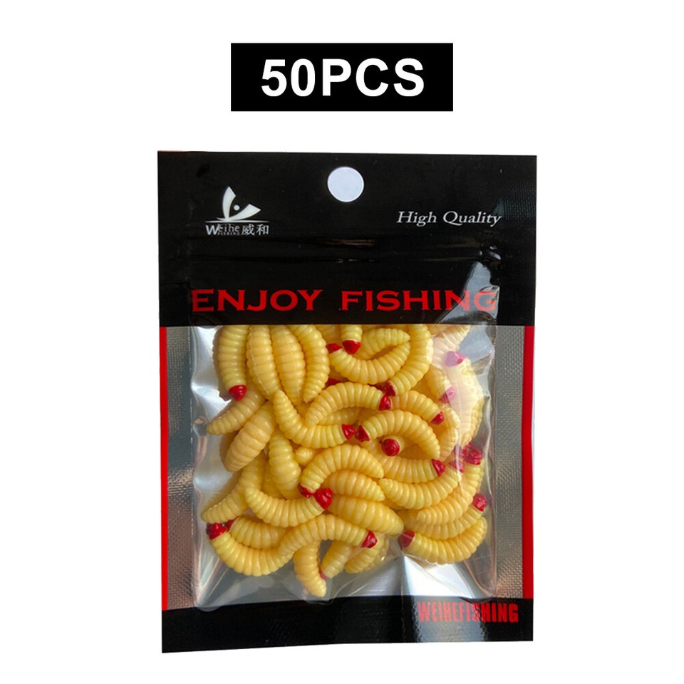 50Pcs Plastic Fishing Lures Soft Maggot Baits for Crappie Bass Trout ...