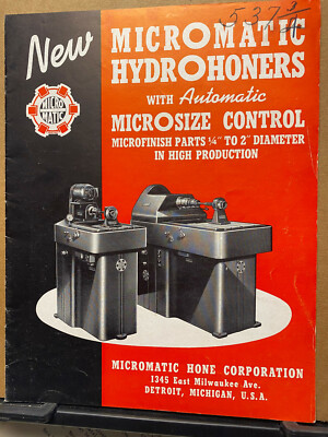 Vtg Micromatic Hone Corp Catalog Hydrohoners 100 200 Machine Tools ...