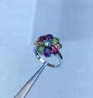 Natural Multi Gemstone Cluster Flower Ring 925 Sterling Silver Handmade ...