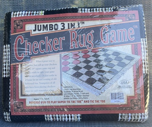 Cracker Barrel Jumbo 3 In 1 Checker Rug Game 28" Reversible Tic Tac Toe ...