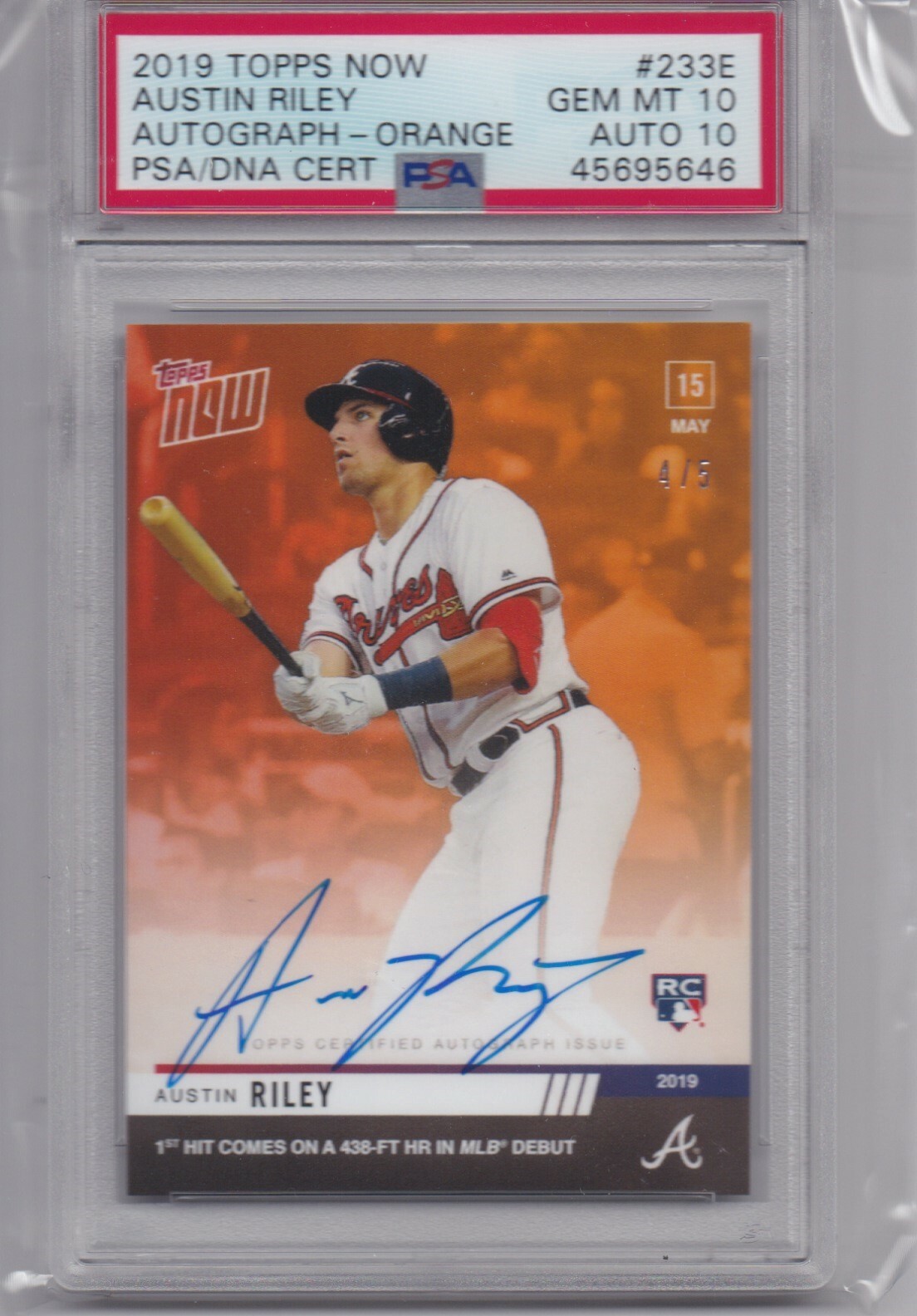 AUSTIN RILEY ROOKIE 2019 Topps Now #233E Orange #4/5 PSA 10 GEM MINT ...