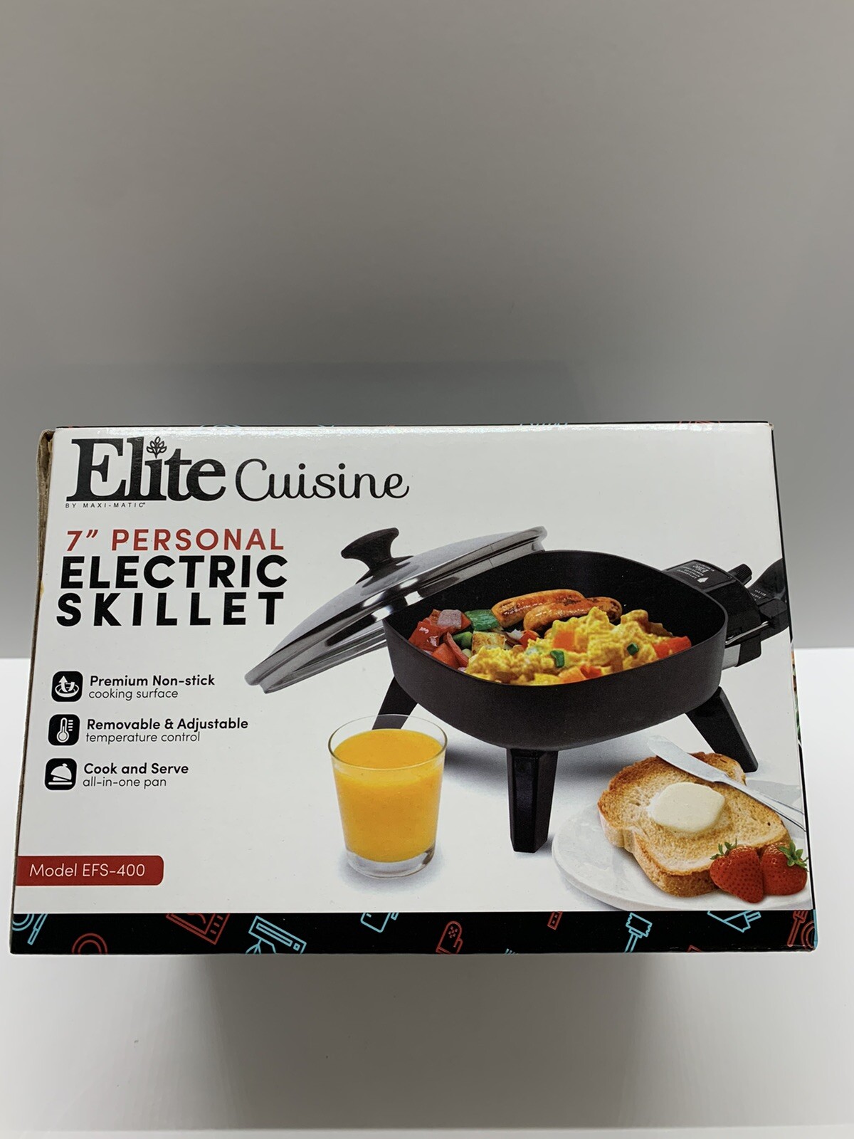 Elite Cuisine 7" Personal 600W Non-Stick Electric Skillet w/Glass Lid ...