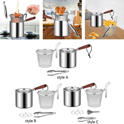 Deep Fry Pan with Handle with Strainer Basket Cooking Tools Deep Fryers ...