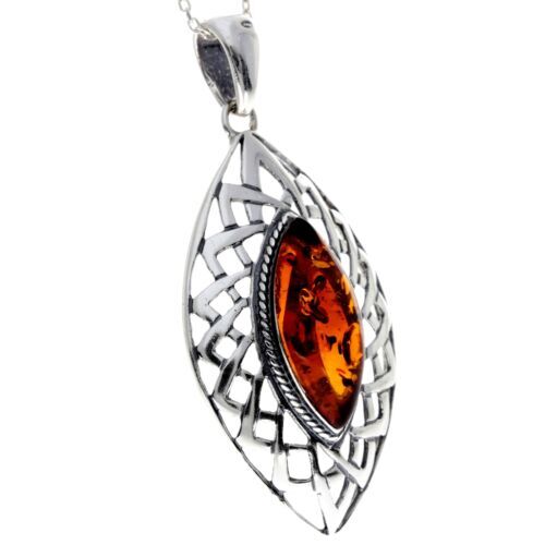 925 Sterling Silver & Genuine Baltic Amber Large Classic Celtic Pendant ...