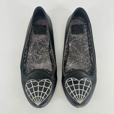 Strange Cvlt Cult Womens Flats Shoes Spider Web Heart Size 8 Black Slip ...