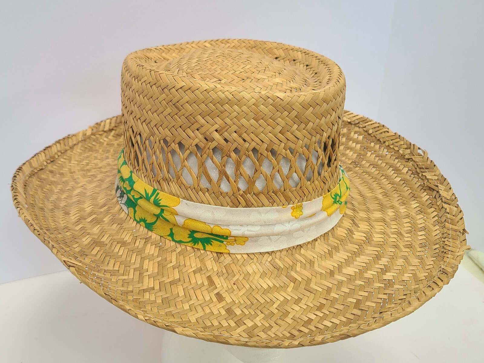Vintage Men's Straw Hat Wide Brim with Green Yellow W… - Gem