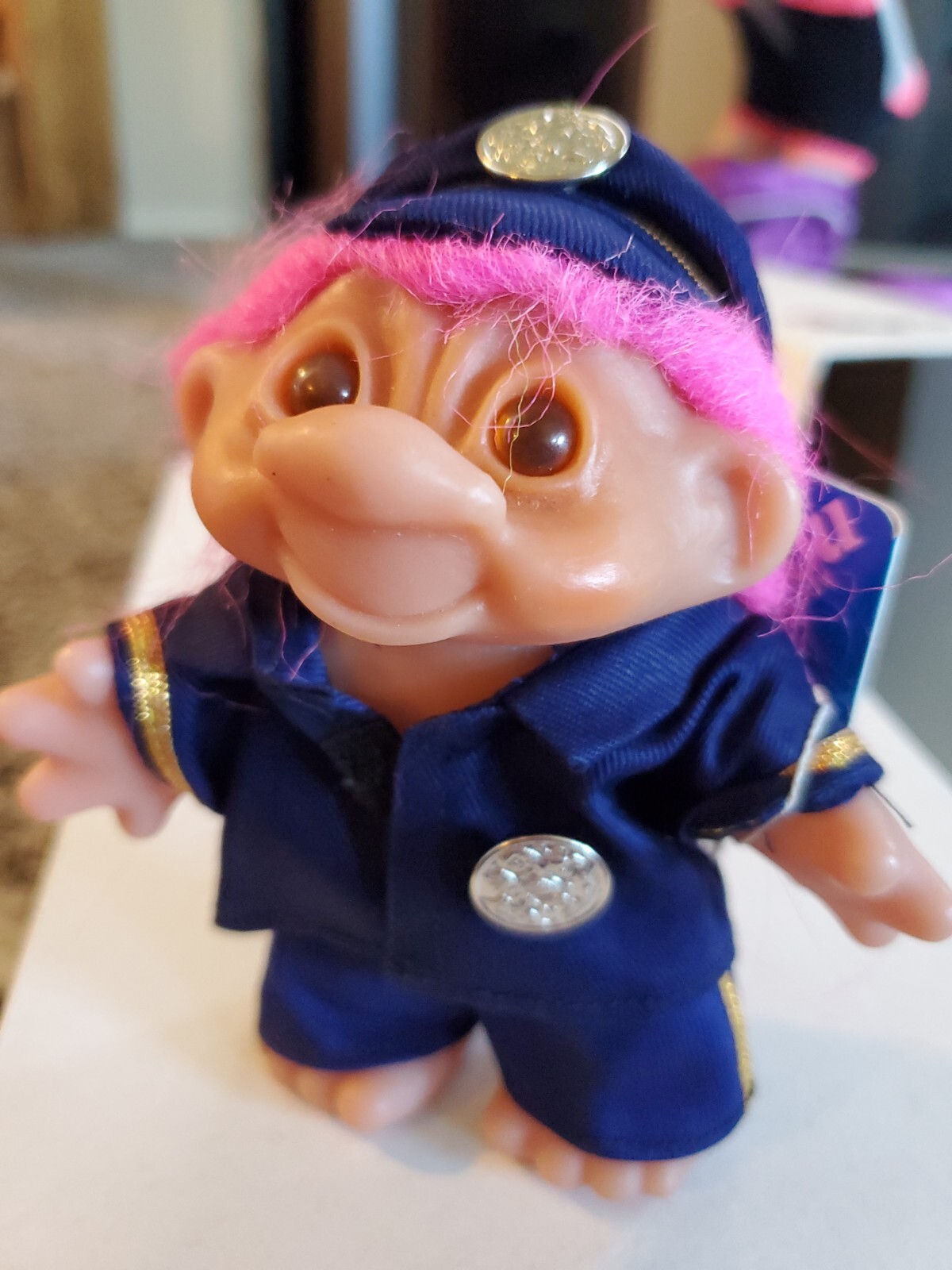 Vintage 1986 DAM Norfin Troll Doll 5" Police Officer Purple Hair ...