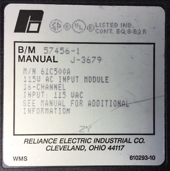 RELIANCE ELECTRIC M/N 61C500A B/M 57456-1 115V AC INPUT Module 3C | eBay