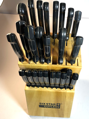 Ronco Six Star Cutlery Rocker Labeled Knife Block Holder Oak Knives ...