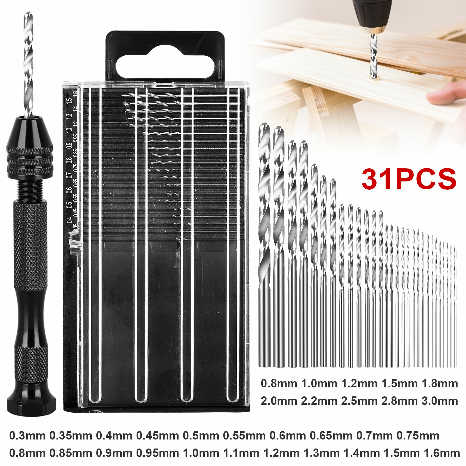 31Pcs Mini Micro Hand Drill Bits Set Small Manual Keyless Chuck Pin ...