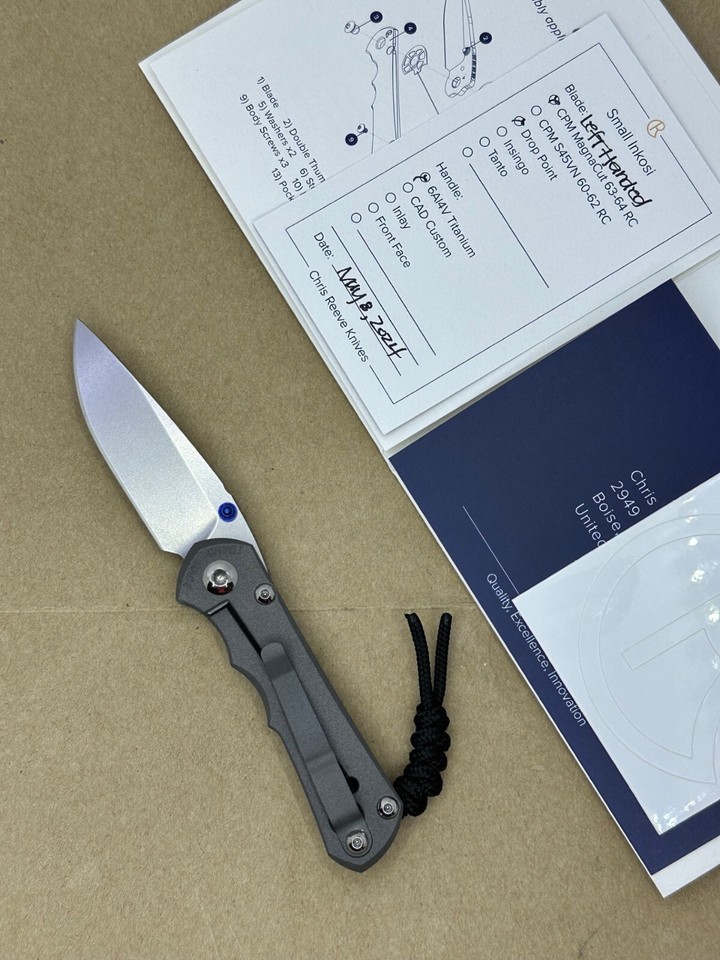 🌟 CHRIS REEVE SMALL INKOSI DROP POINT MAGNACUT PLAIN BLADE - LEFT HAND ...