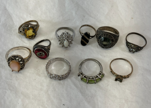 VTG-Modern Sterling and Silver Plate Scrap Ring Lot Loose or Missing ...