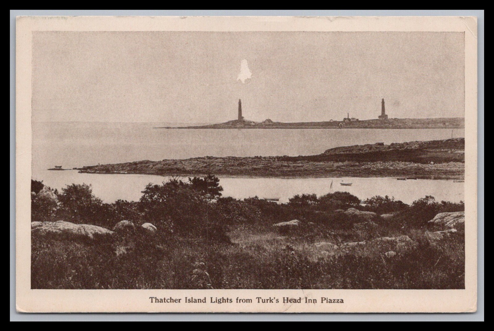 Vintage THATCHER ISLAND LIGHTS from TURKS HEAD INN PIAZZA Row Boat CAPE ...