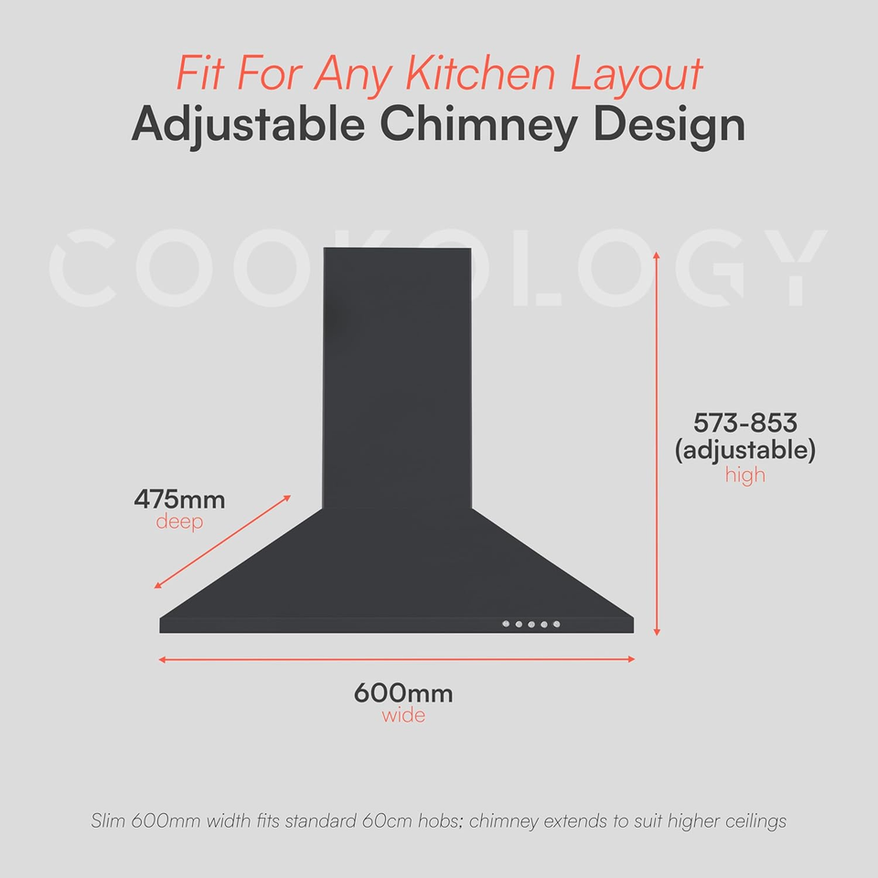 Cookology CCHIM60 60Cm Chimney Cooker Hood - Push Button Controls ...