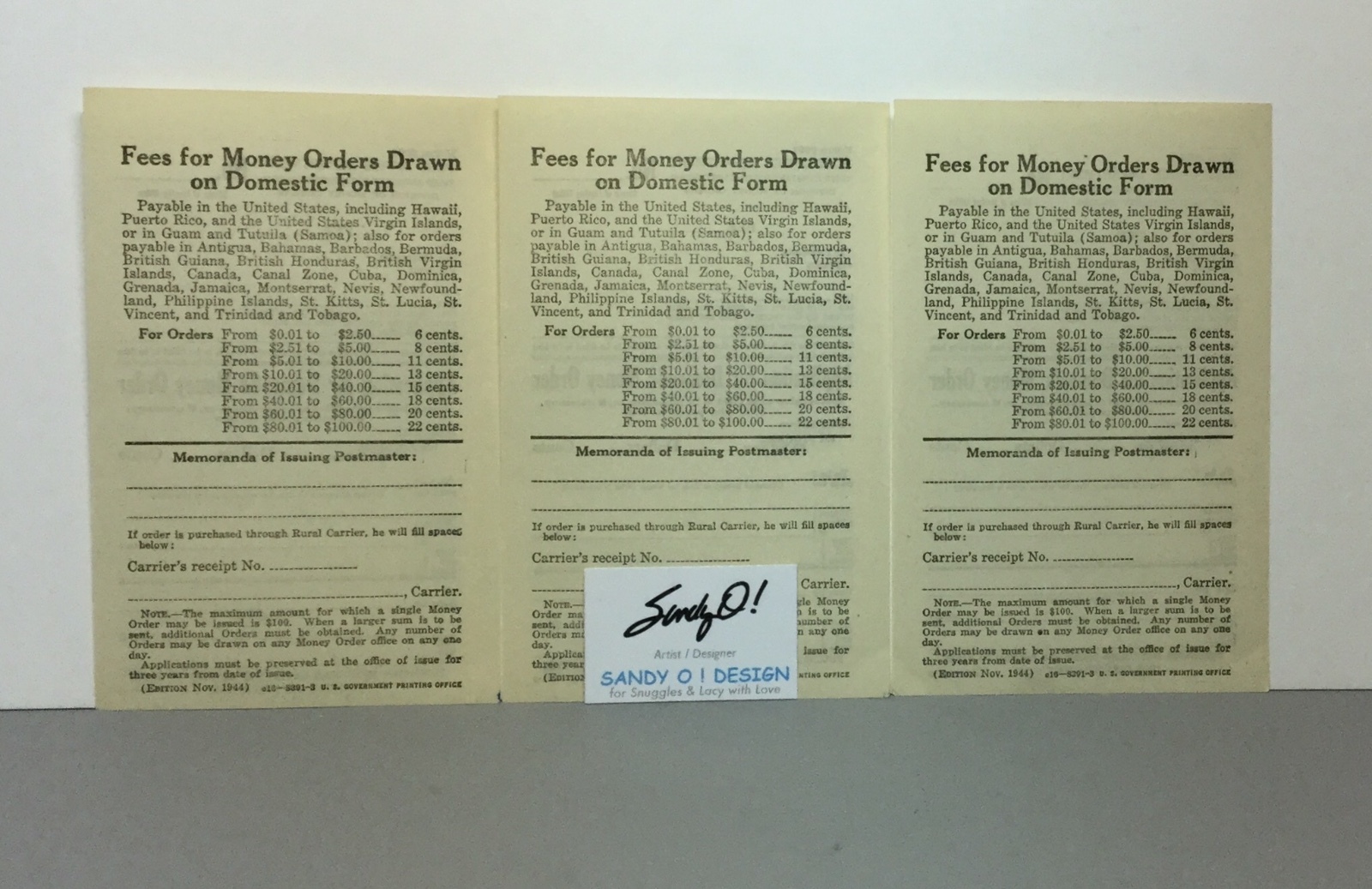 (3) Vintage 1944 APPLICATION for DOMESTIC MONEY ORDER FORMS (NEW) Rare ...