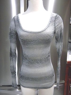 EXPRESS SNAKE PRINT OMBRA STRIPED GRAY LONG SLEEVE TOP SCOOP NECK SHEER ...