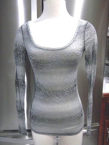 EXPRESS SNAKE PRINT OMBRA STRIPED GRAY LONG SLEEVE TOP SCOOP NECK SHEER ...