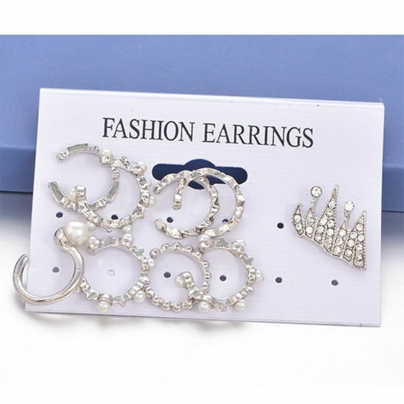 9X Fake Clip-on Pearl Cartilage Crystal Ear Cuff Clip Wrap Non Piercing ...