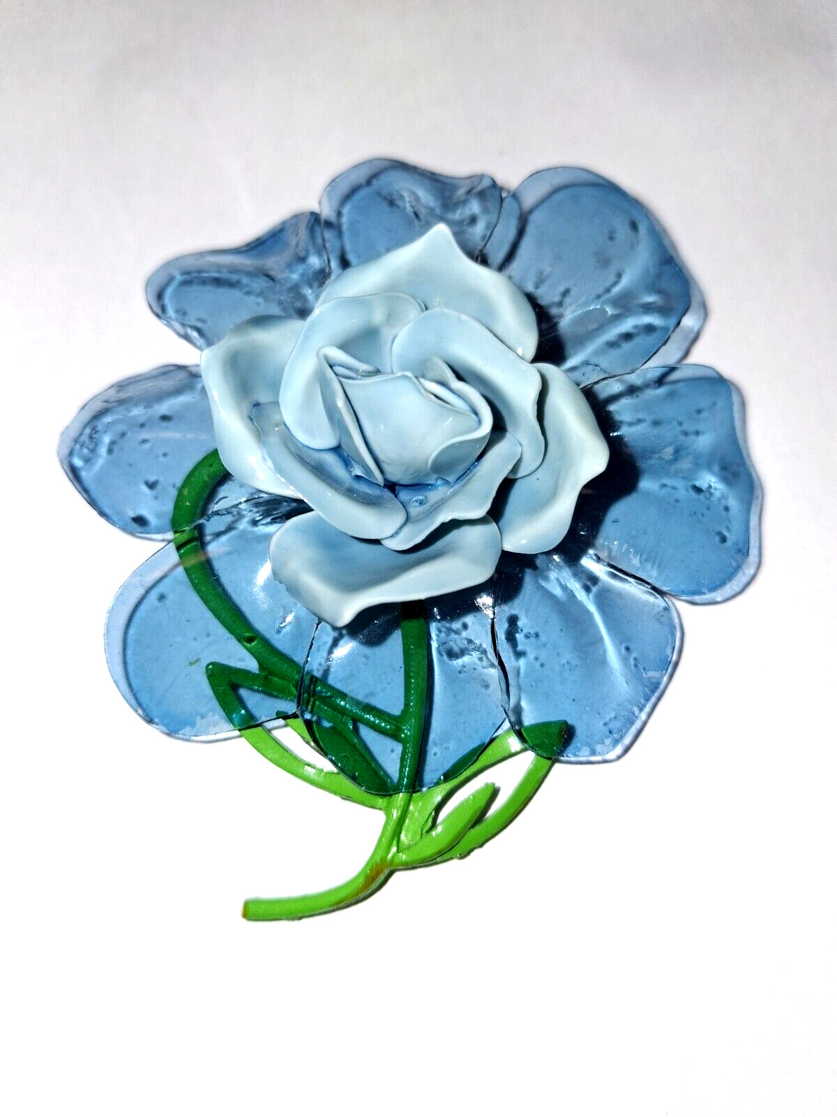 Antique Cellulose Acetate Plastic Blue Flower Pin Bro… - Gem
