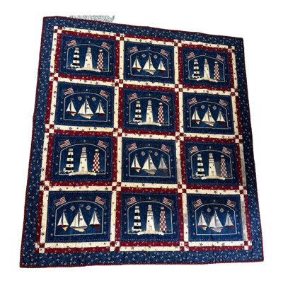 American Flag Nautical Sailboats Lighthouses Marine Quilt Patchwork ...