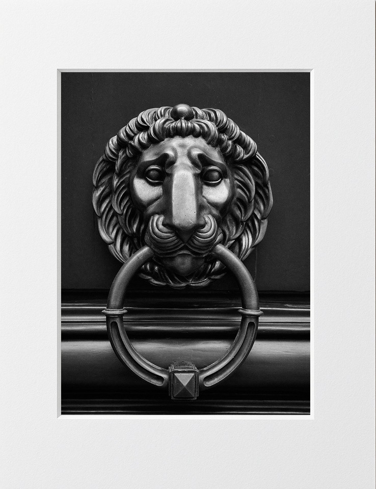 Lion Head Door Knocker Mounted Print Black & White Architectural Wall ...