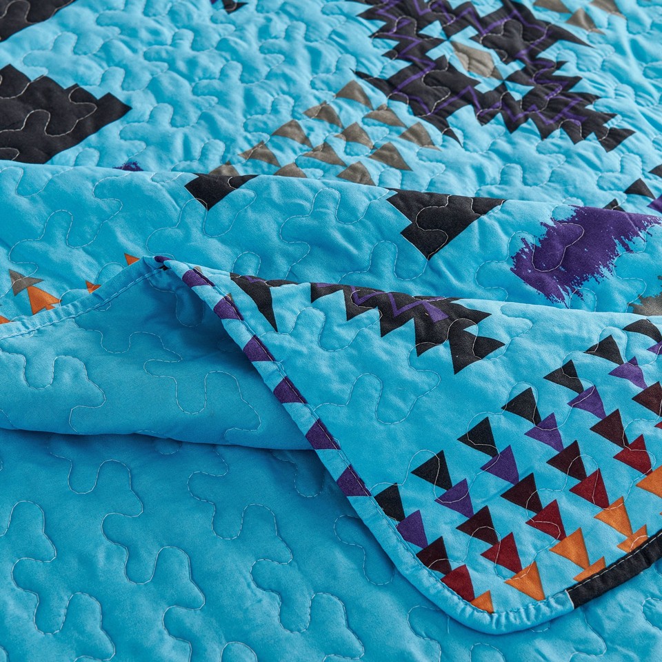 3Pcs Boho Colorful Polyester Quilt Set Geometry Printed Bedspread ...