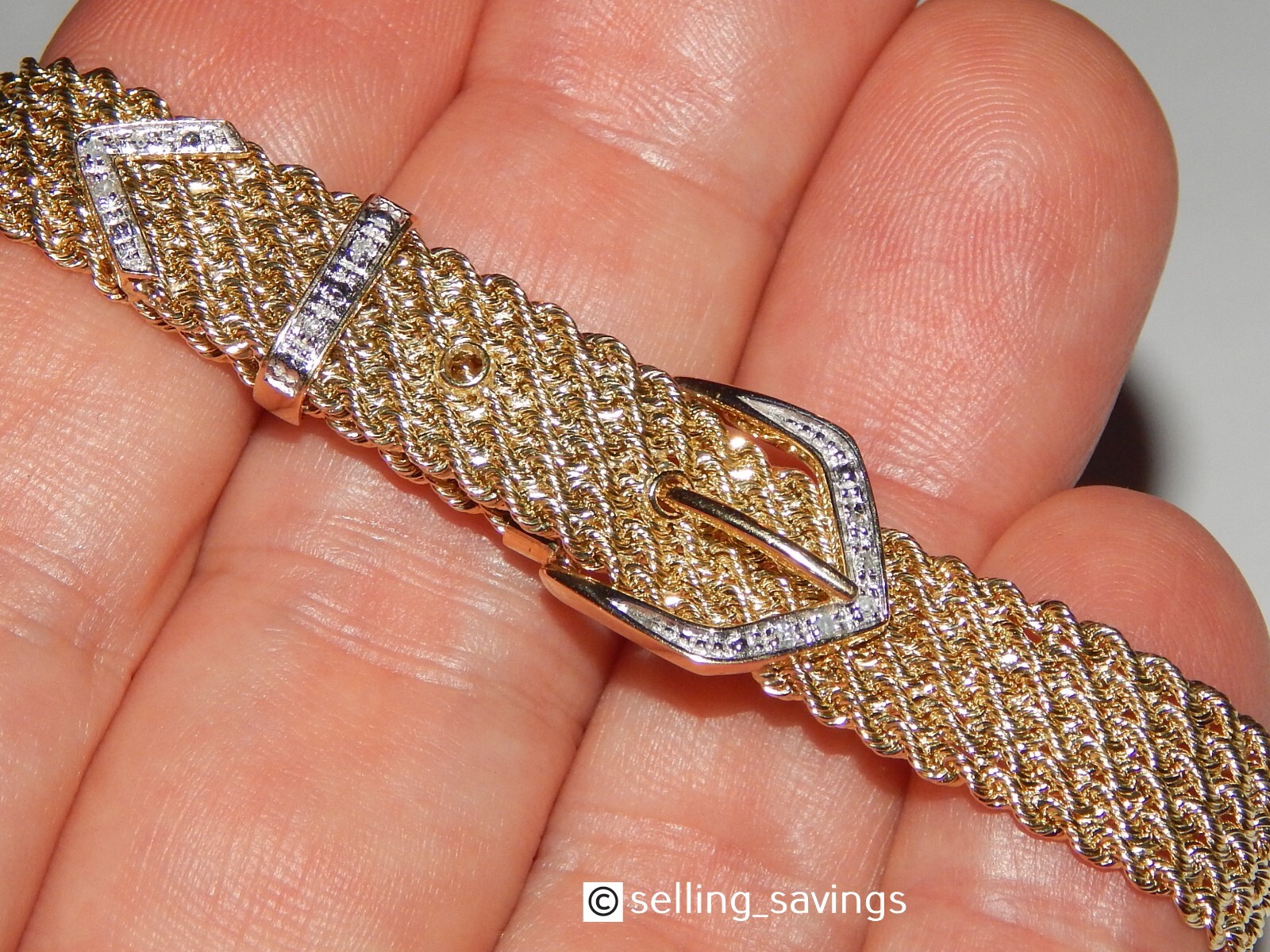 14K YELLOW GOLD DIAMOND BELT BUCKLE 6 STRAND 1/2 INCH… - Gem