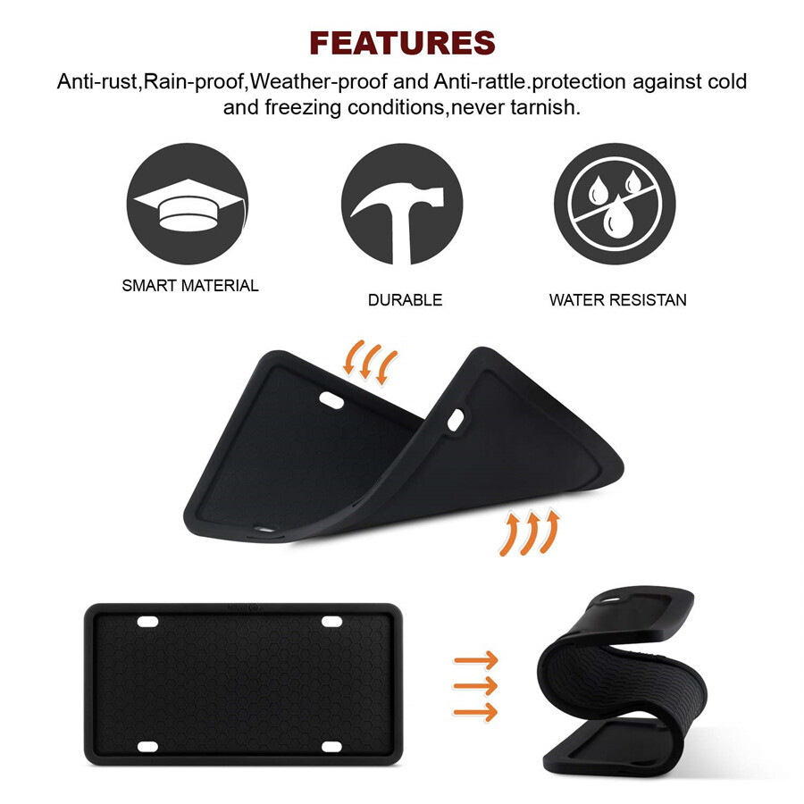 Car USA License Number Plate Holder Frame Black Silicone Rubber Front ...