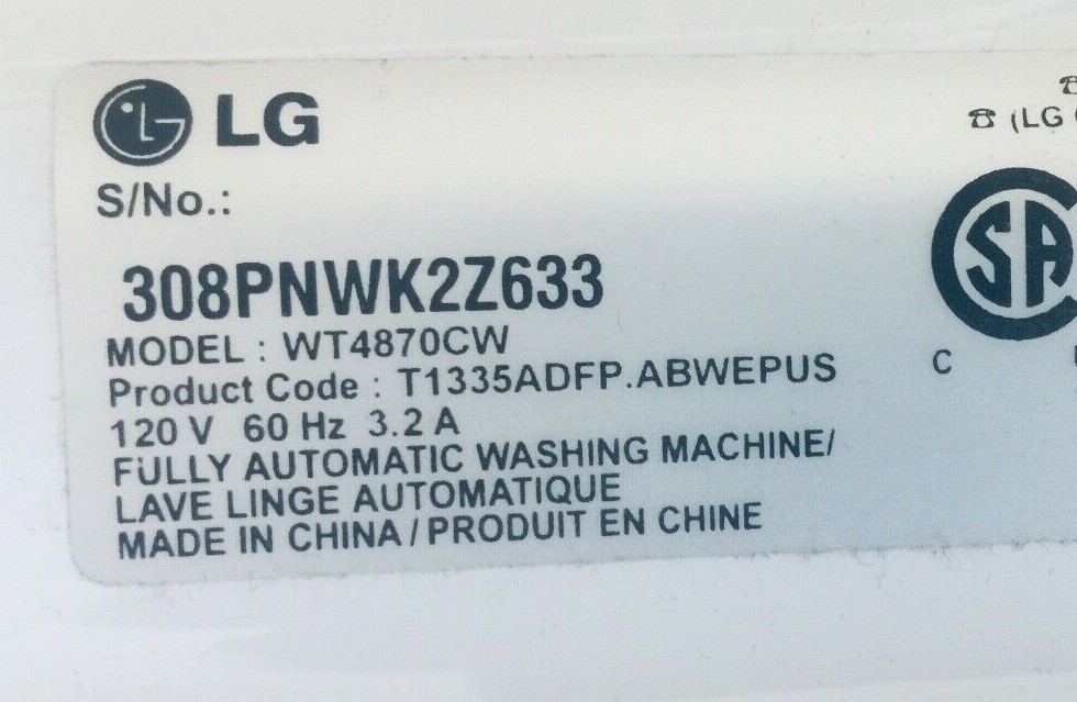 LG Washing Machine Model WT4870CW Control Panel Bottom Base | eBay